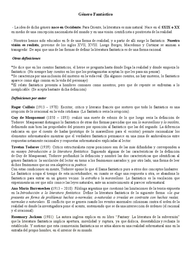 Definición y características del género fantástico | PDF | Literatura ...