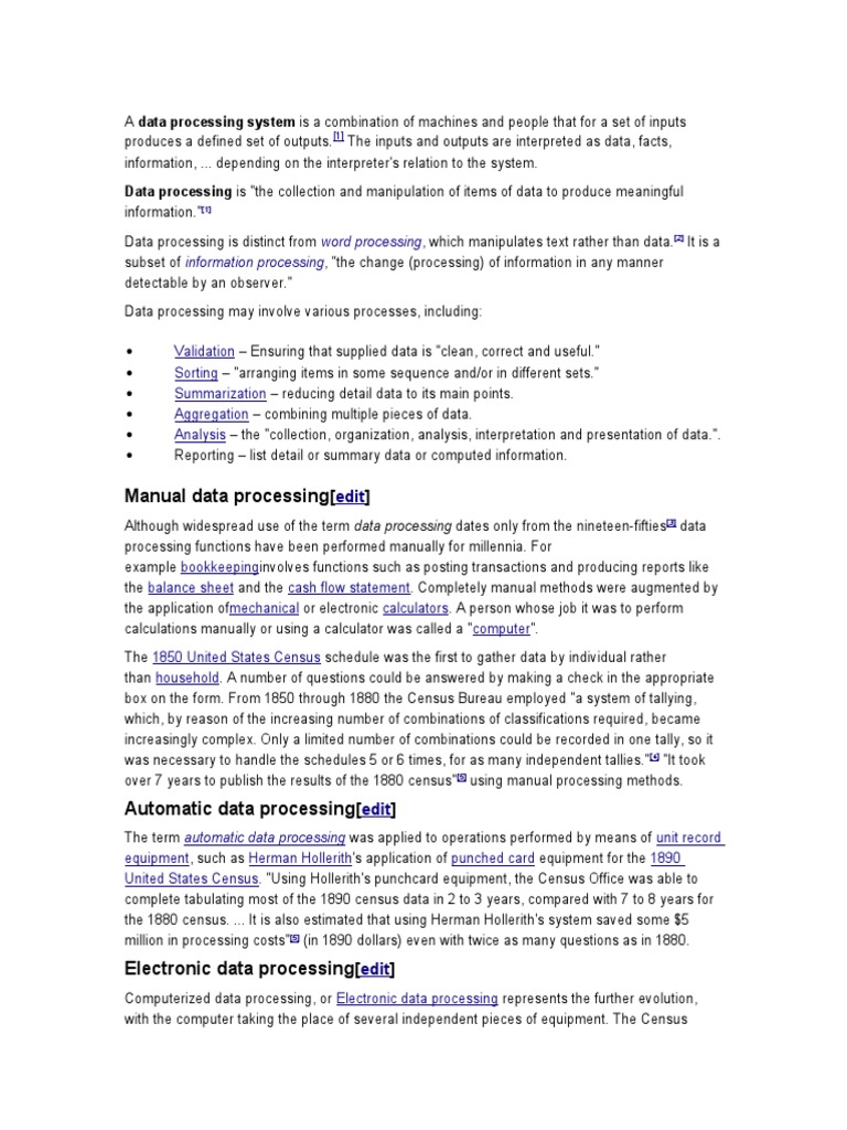 Manual Data Processing: Data Processing Is "The Collection and ...