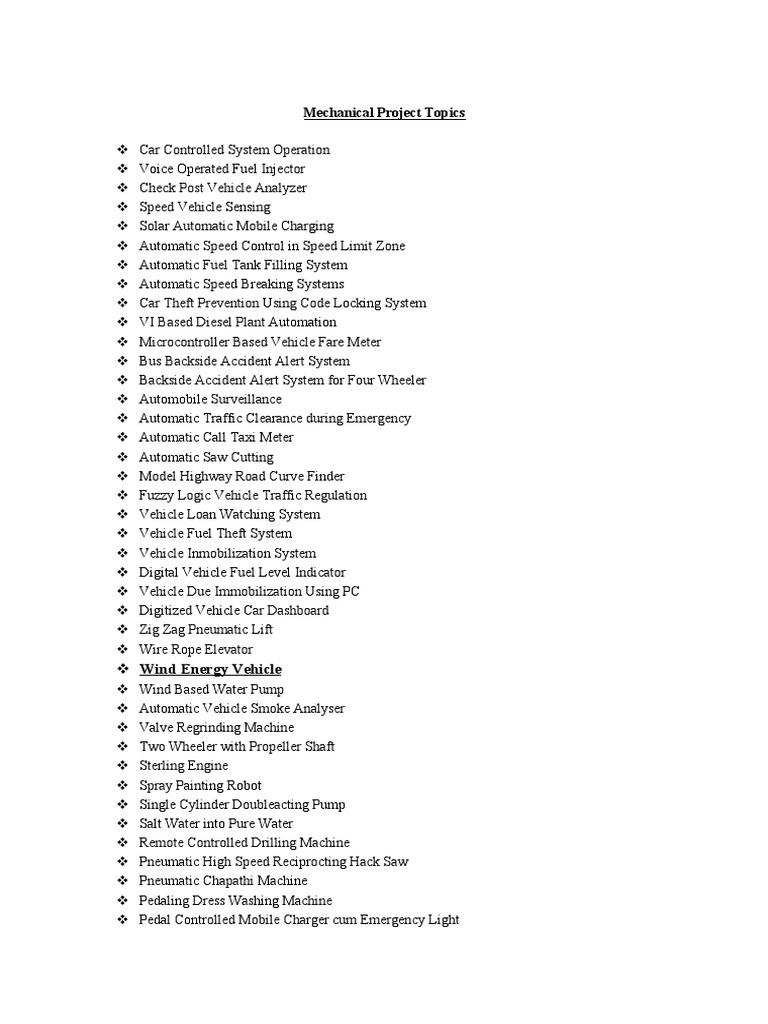 Mechanical Project Topics | PDF | Engines | Vehicles