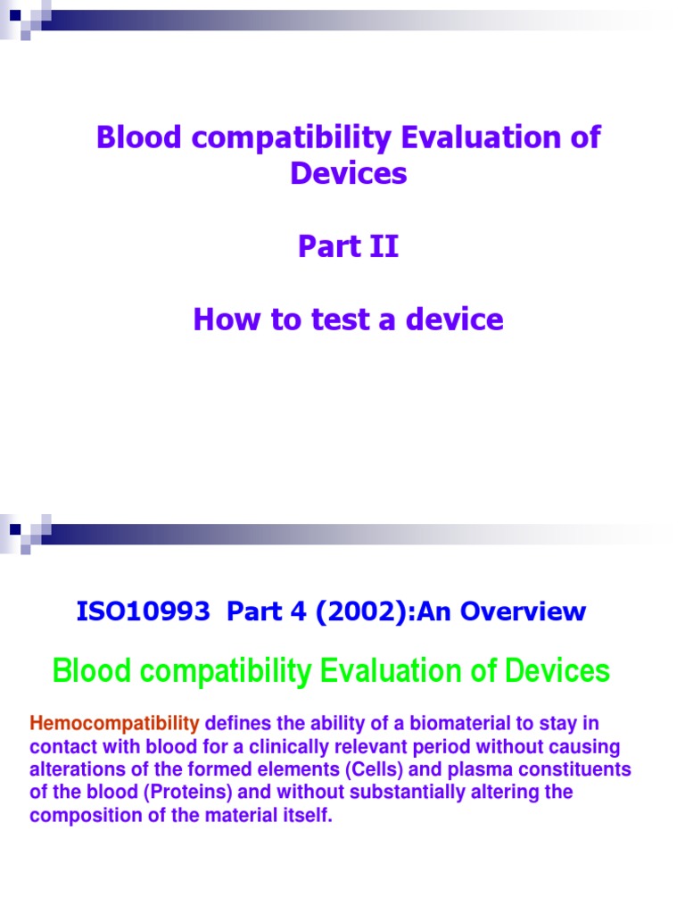 Blood Compatibility Evaluation of Devices How To Test A Device | PDF ...