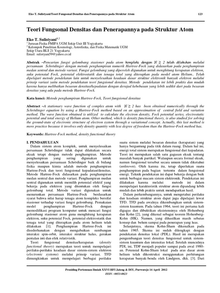 Full-Teori Fungsonal Densitas Dan Penerapannya Pada Struktur Atom | PDF | Metode & Bahan Ajar ...