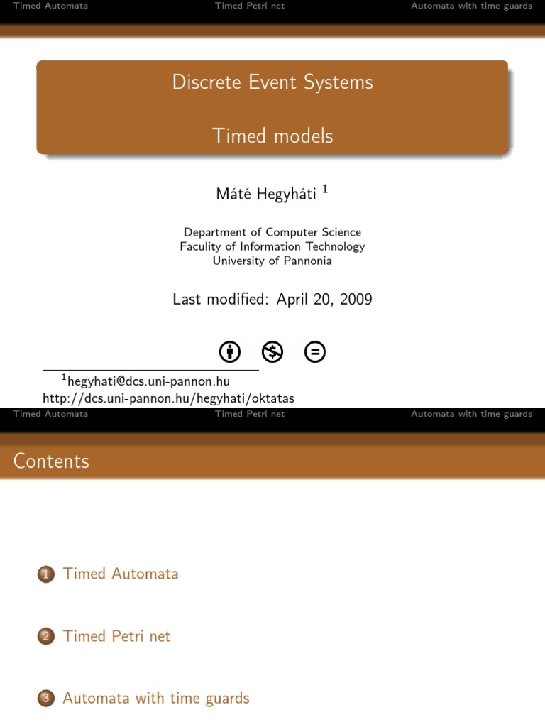 Discrete Event Systems Timed Models: Máté Hegyháti | PDF | Models Of Computation | Formal Methods