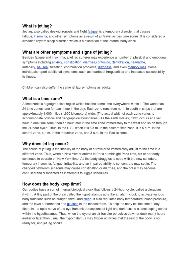 What Is Jet Lag?: Fatigue Insomnia | PDF | Thrombosis | Vein