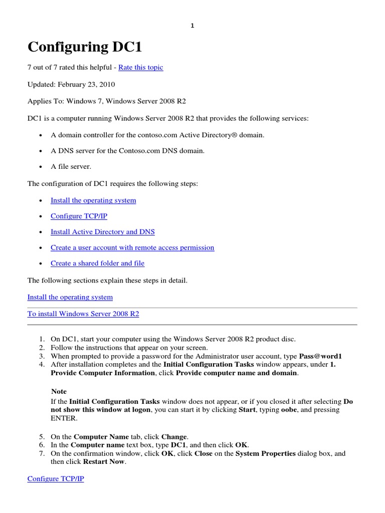 Configuring DC1 | PDF | Active Directory | Backup