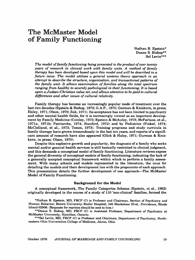 McMaster Model of Family Functioning | PDF | Family Therapy | Psychotherapy