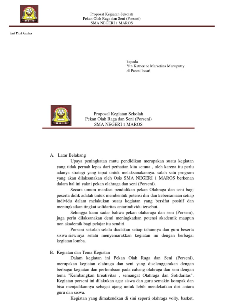 Surat Proposal Porseni | PDF