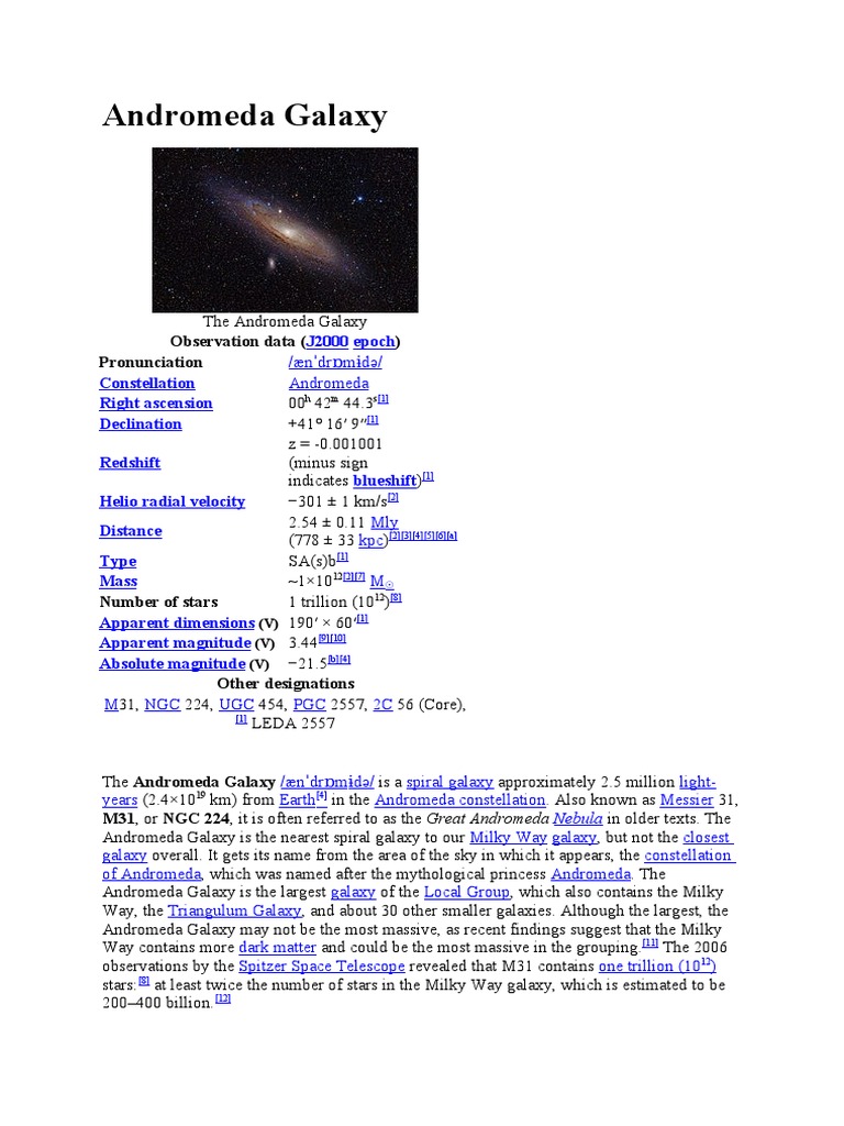Andromeda Galaxy: Observation Data Pronunciation | PDF | Milky Way ...