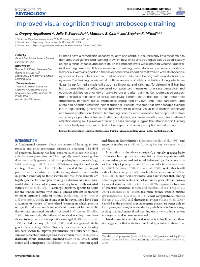 Improved Visual Cognition Through Stroboscopic Training | PDF ...