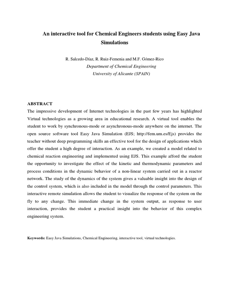 An Interactive Tool For Chemical Engineers Students Using Easy Java ...
