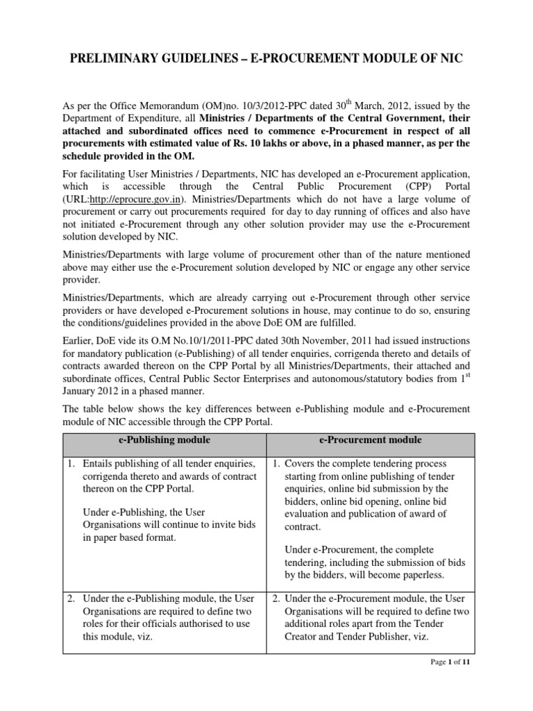 CPPP GuidelinesOn E-Procurement | PDF | Public Key Certificate ...