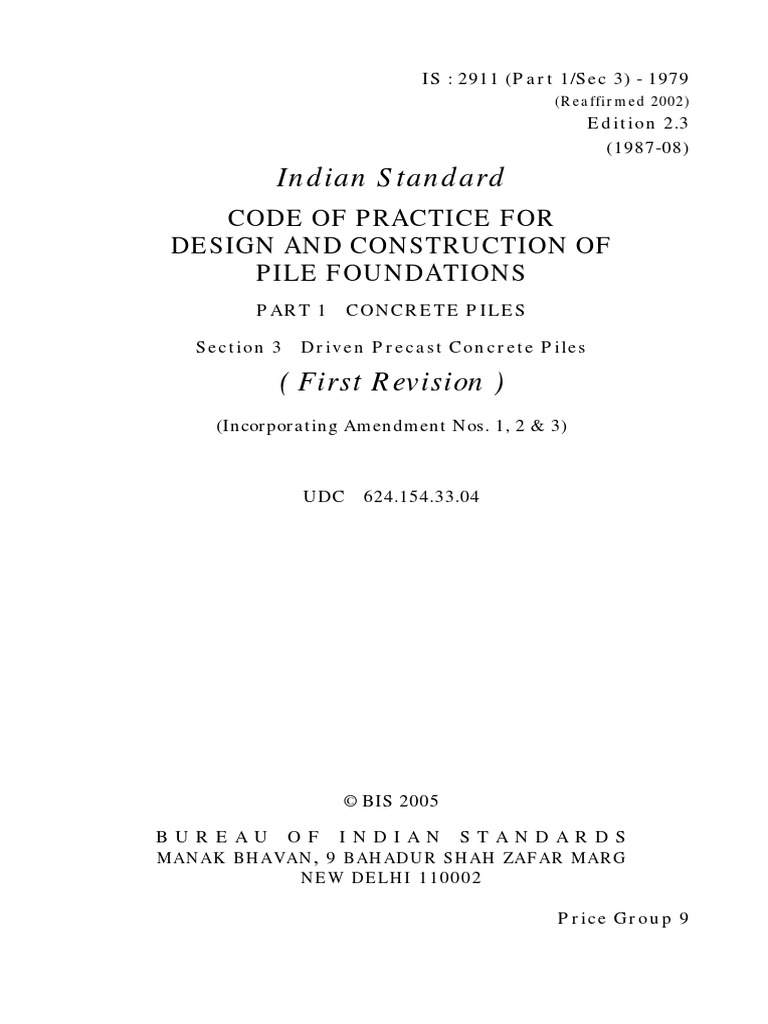 Indian Standard: Code of Practice For Design and Construction of Pile ...