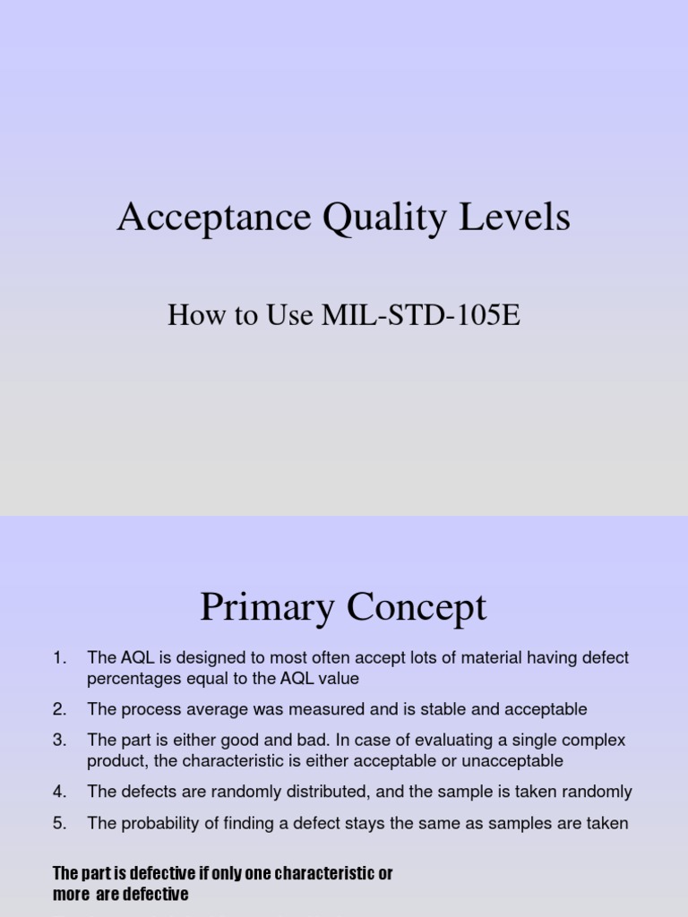 MIL-STD-105E AQL Inspection Guide | PDF | Probability Distribution ...