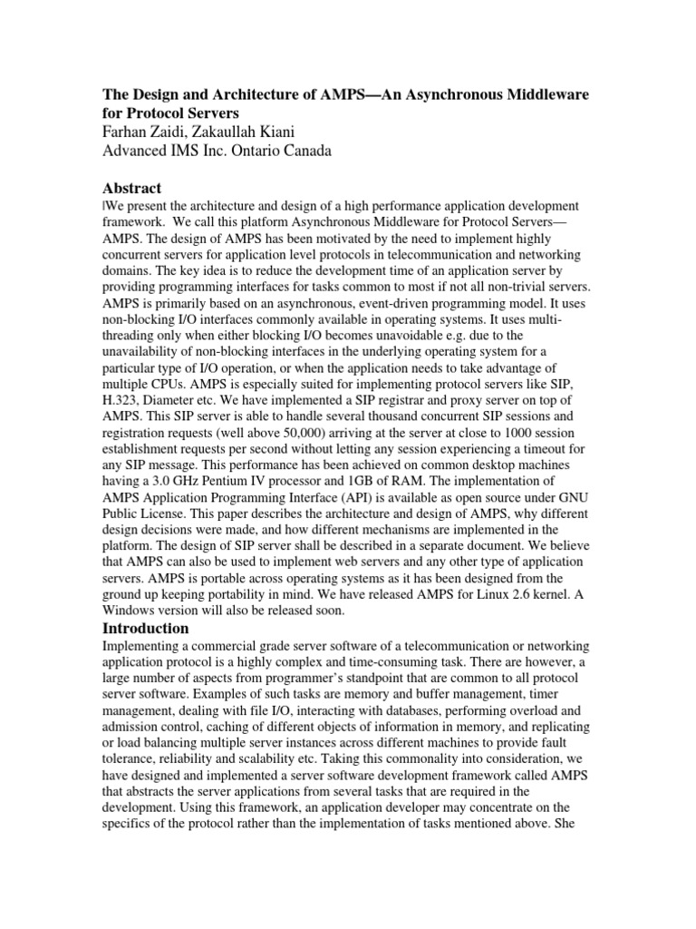 AMPS: Asynchronous Middleware Design | PDF | Technology & Engineering