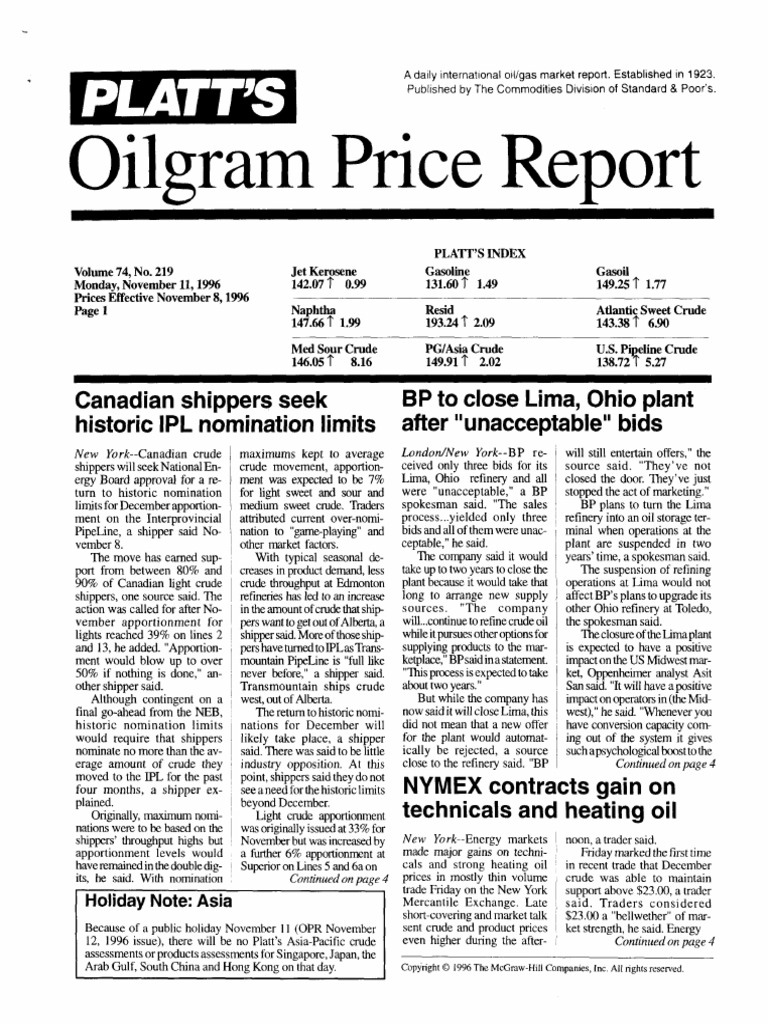 Drimcgrawhill - Platts - Oilgram Price Report Nov 96 | PDF | Gasoline ...