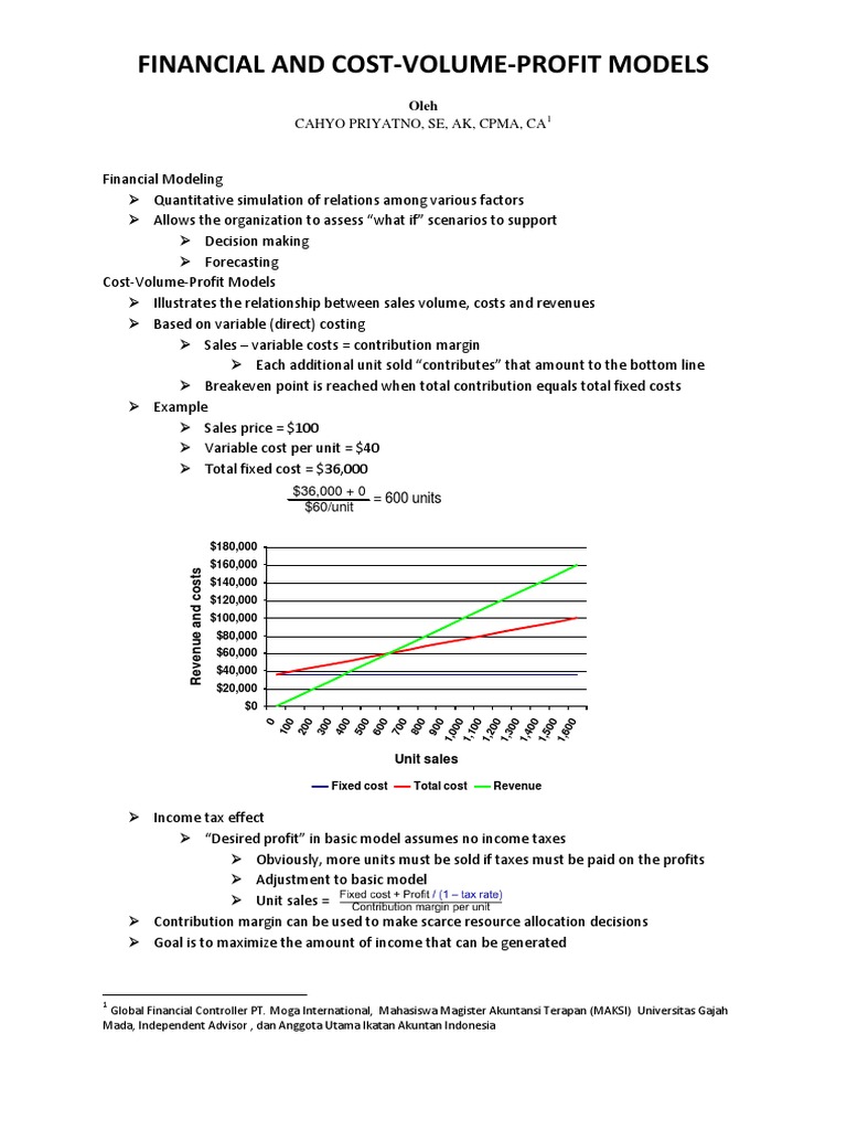 Financial and Cost Volume Profit Models Share | PDF | Profit ...