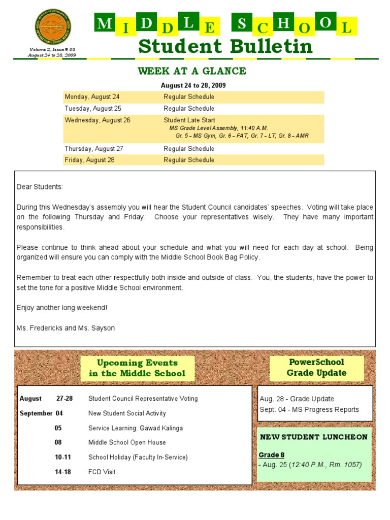 Student Bulletin: M D L S H O | PDF