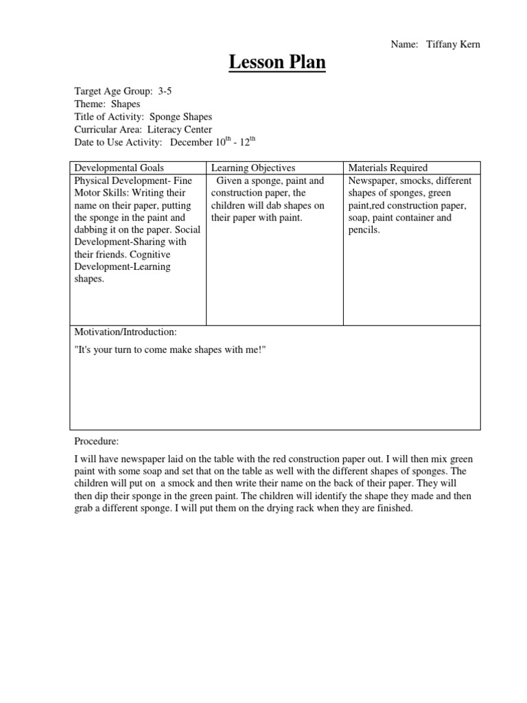 Lesson Plan Shapes | PDF