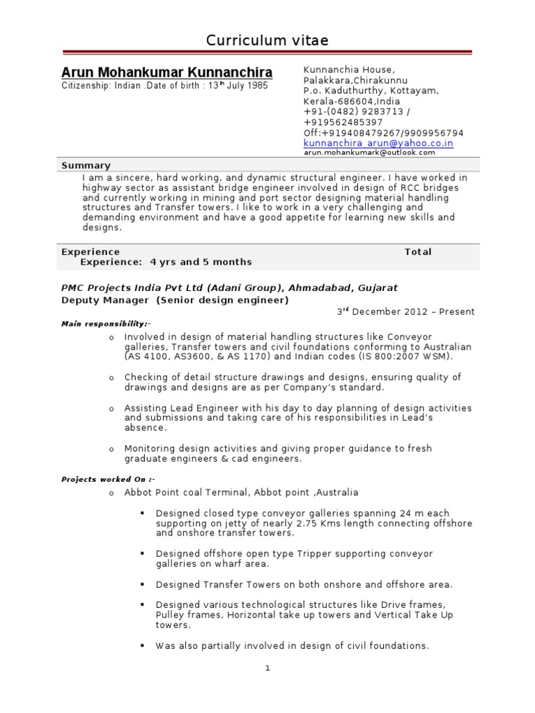 Arun Mohankumar Kunnanchira: Curriculum Vitae | PDF | Business
