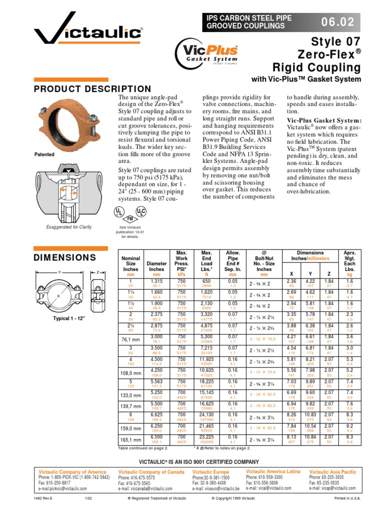 Style 07 Zero-Flex Rigid Coupling: Product Description | PDF | Pipe ...