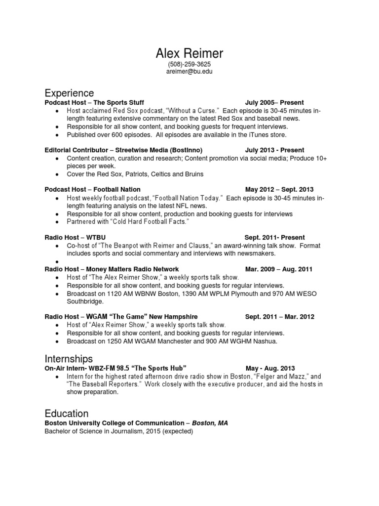 Alex Reimer: Sports Media Profile | PDF | Art