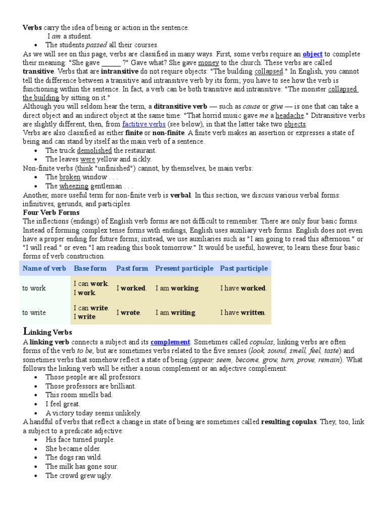 Verbs | PDF | Verb | Grammatical Tense