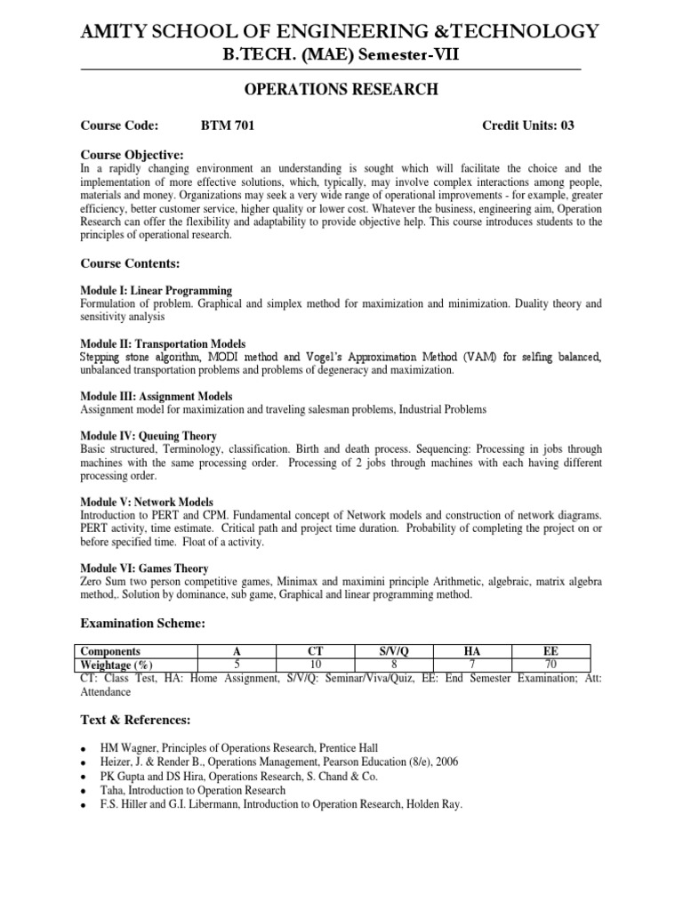 Operations Research Syllabus | PDF | Operations Research | Module ...