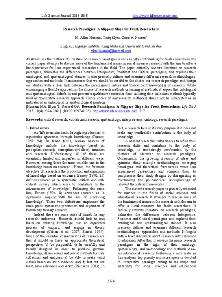 Research Paradigm - A Slippery Slope... Published LSJ | PDF | Positivism | Qualitative Research