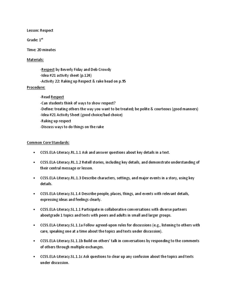 1st Grade Respect Lesson | PDF | Conversation | Communication