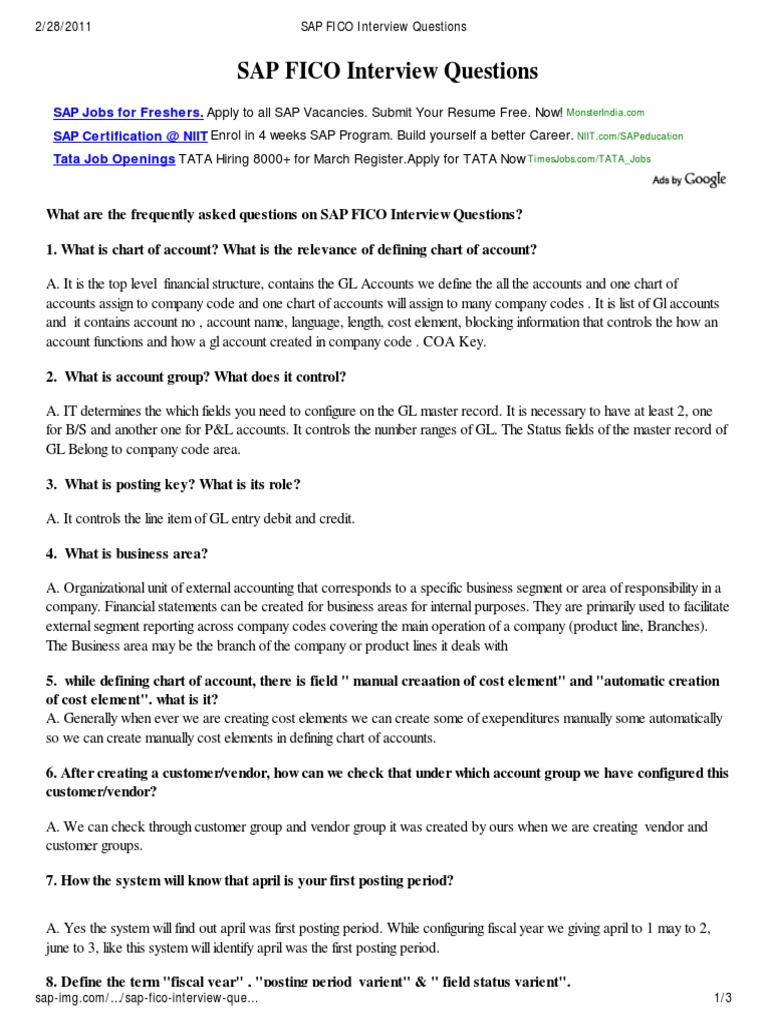 SAP FICO Interview Questions | PDF | Computing | Business
