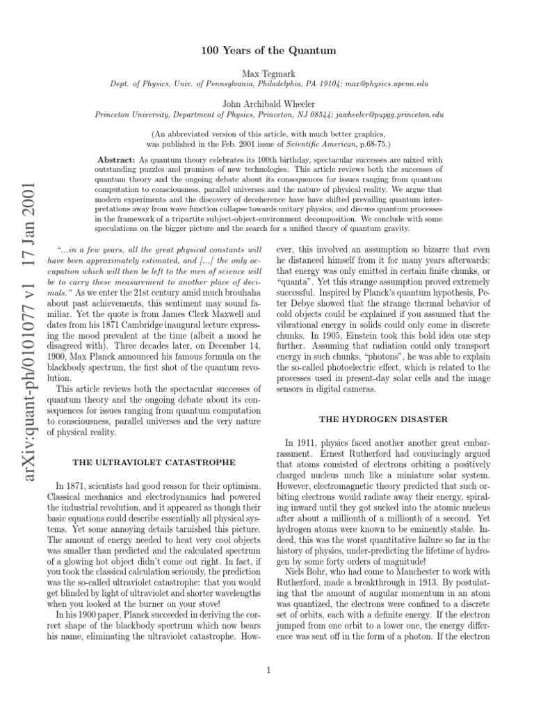 100 Years of The Quantum - Tegmark Wheeler 2000 PDF | PDF | Quantum ...