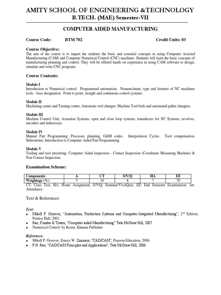 Computer Aided Manufacturing Syllabus | PDF | Business