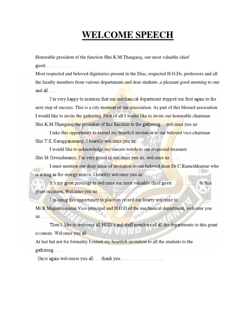 Welcome Speech | PDF