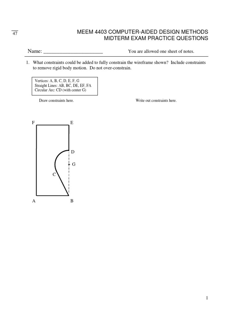 Name: - : Meem 4403 Computer-Aided Design Methods Midterm Exam Practice ...