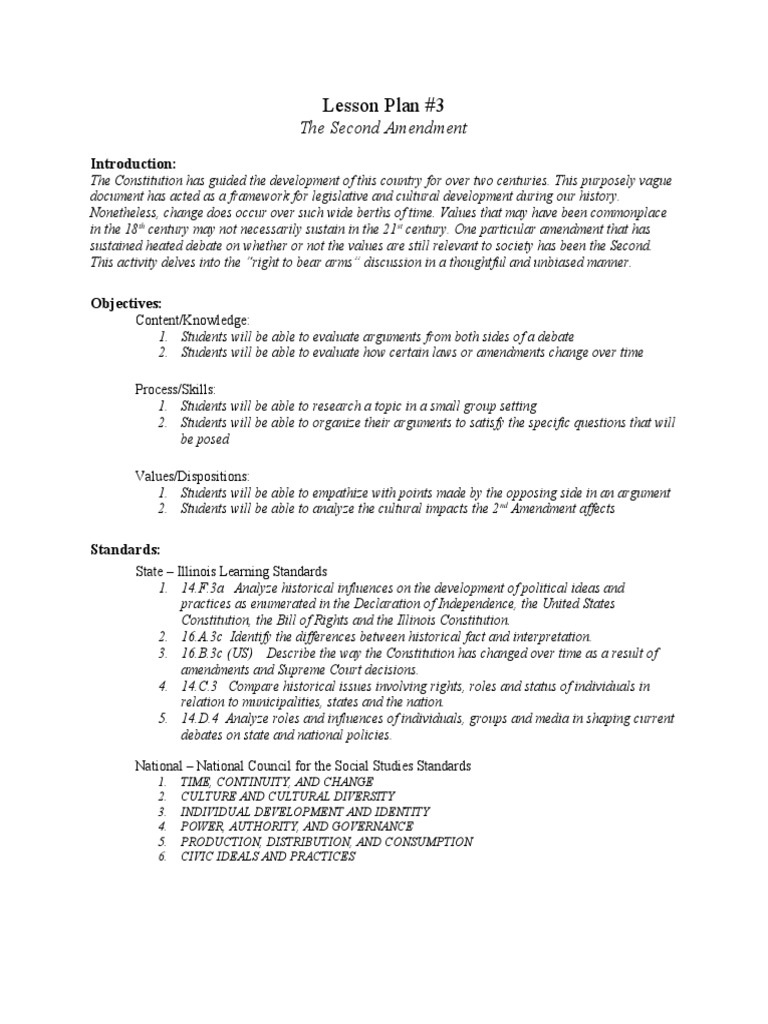Second Amendment Debate Lesson Plan | PDF | United States Constitution ...