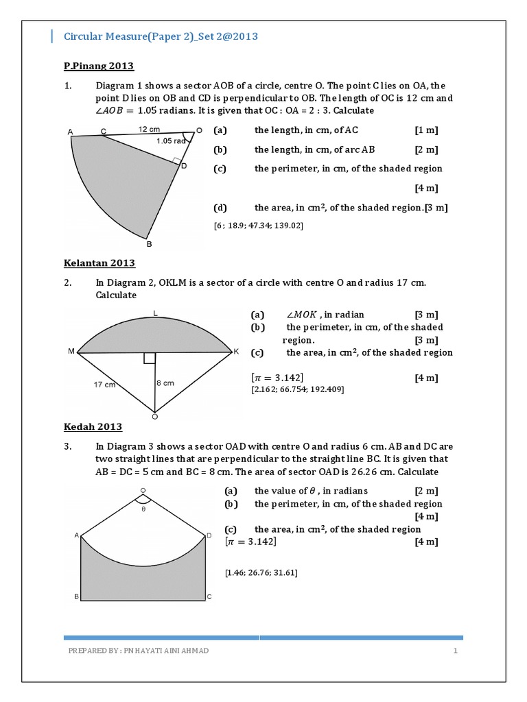Circular Measure (Paper 2) - Set 2@2013 | PDF | Circle | Area