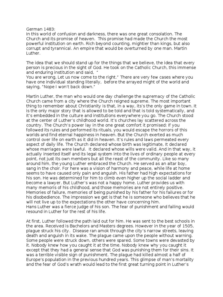 Martin Luther Documentary Transcript 1 | PDF | Martin Luther | Baptism