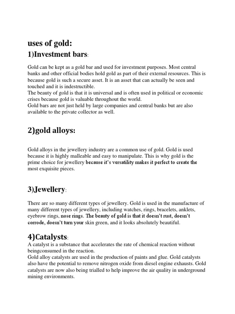 Uses of Gold | PDF | Gold | Gold Mining