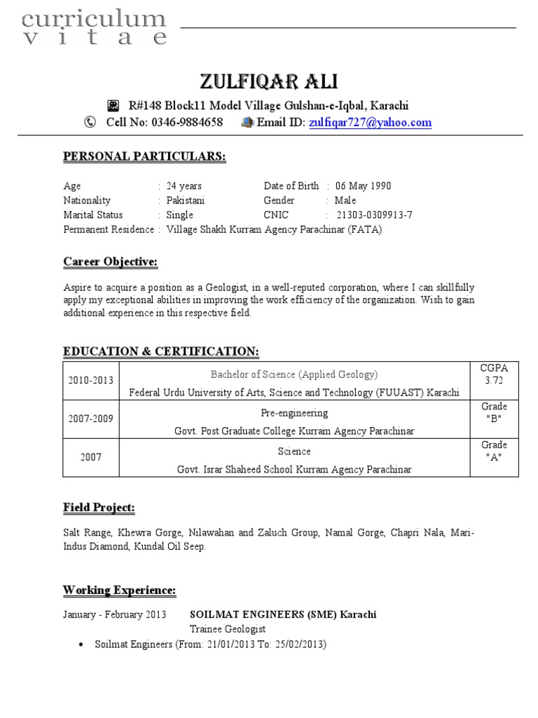 Geologist CV for Fresh Graduate | PDF | Science & Mathematics | Computers
