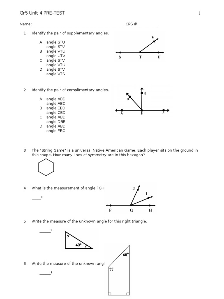 Gr5 Unit 4 PRE-TEST 1 | PDF