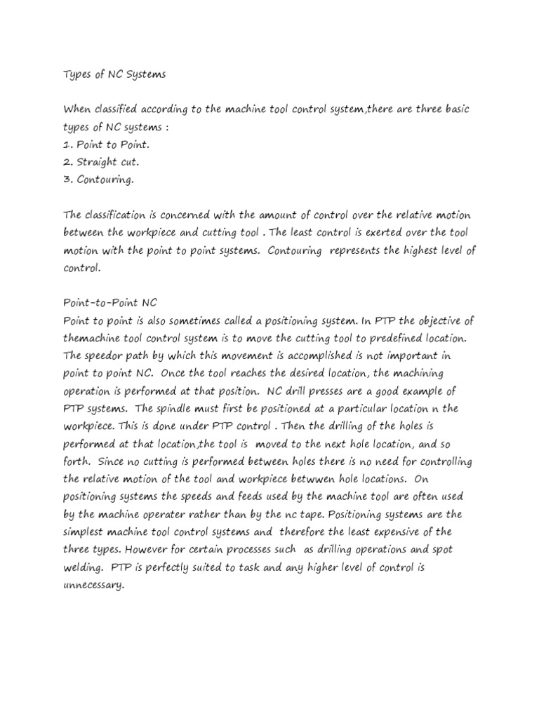 Types of NC Systems | PDF | Machining | Machine Tool