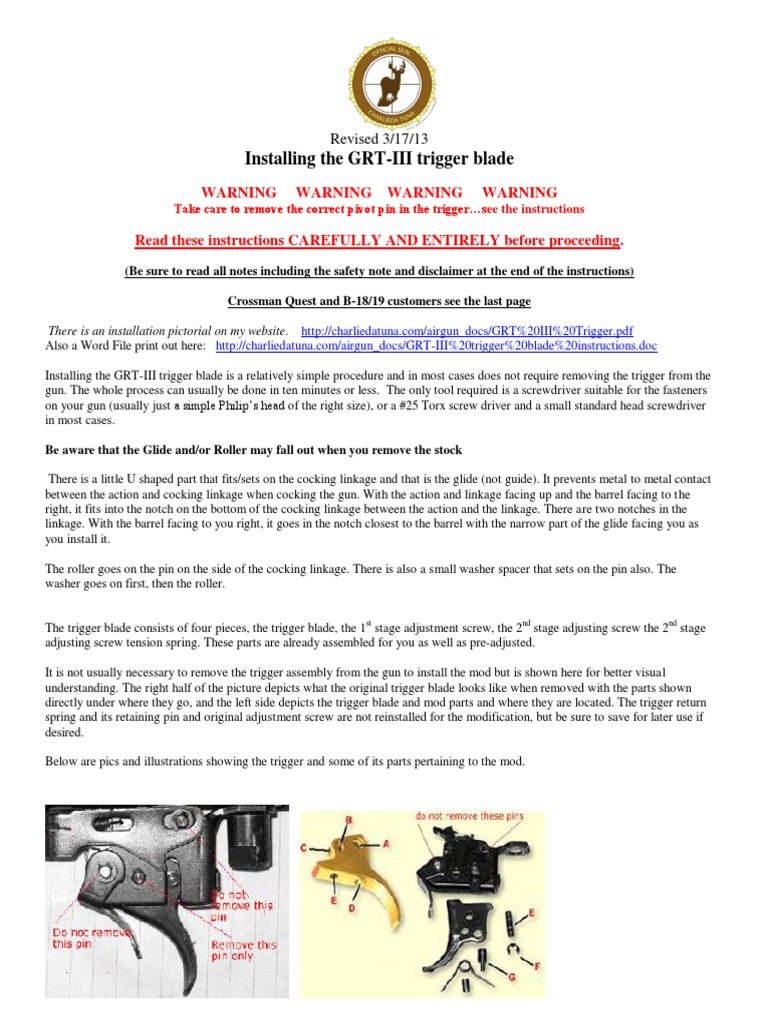 GRT-III Trigger Blade Instructions | PDF | Trigger (Firearms) | Screw