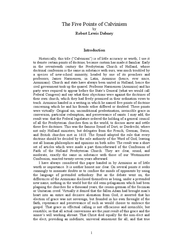 Robert Dabney - The Five Points of Calvinism | PDF