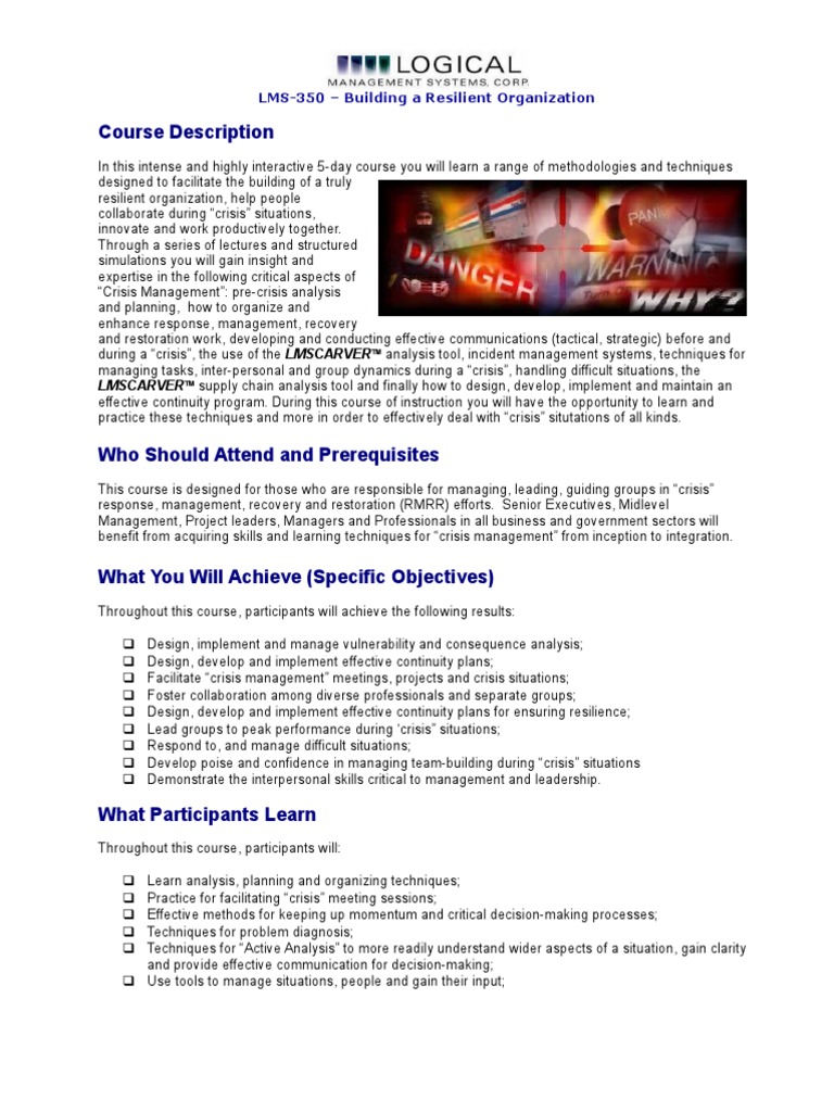 LMS350-Building The Resilient Organization | PDF | Crisis Management ...