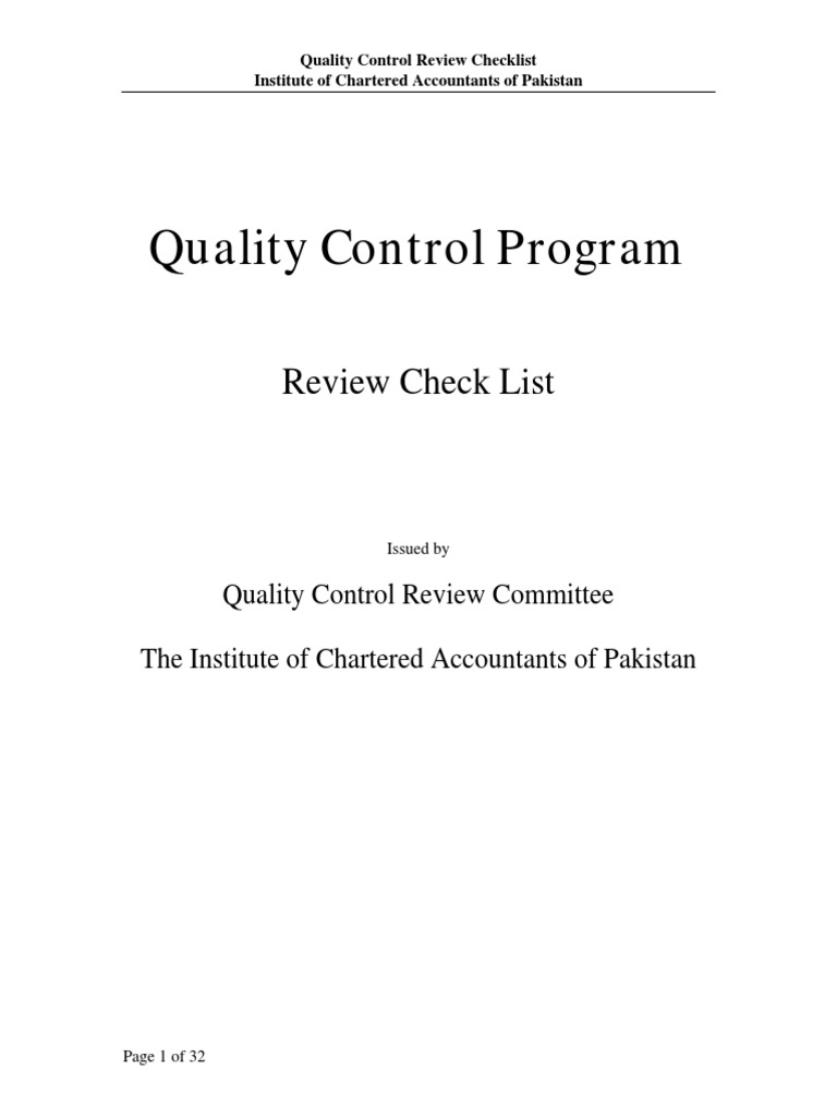 020412-Quality Control Review Checklist | PDF | Financial Audit ...