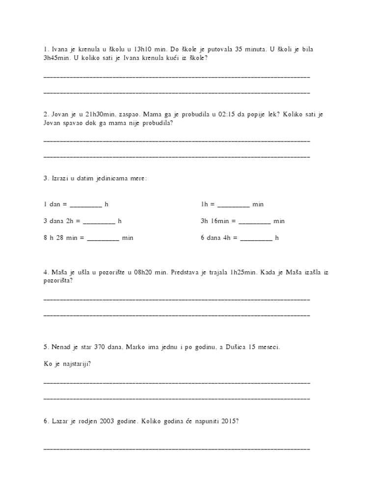 Vezbanje - Matematika - Mere - Vreme - Treci Razred | PDF