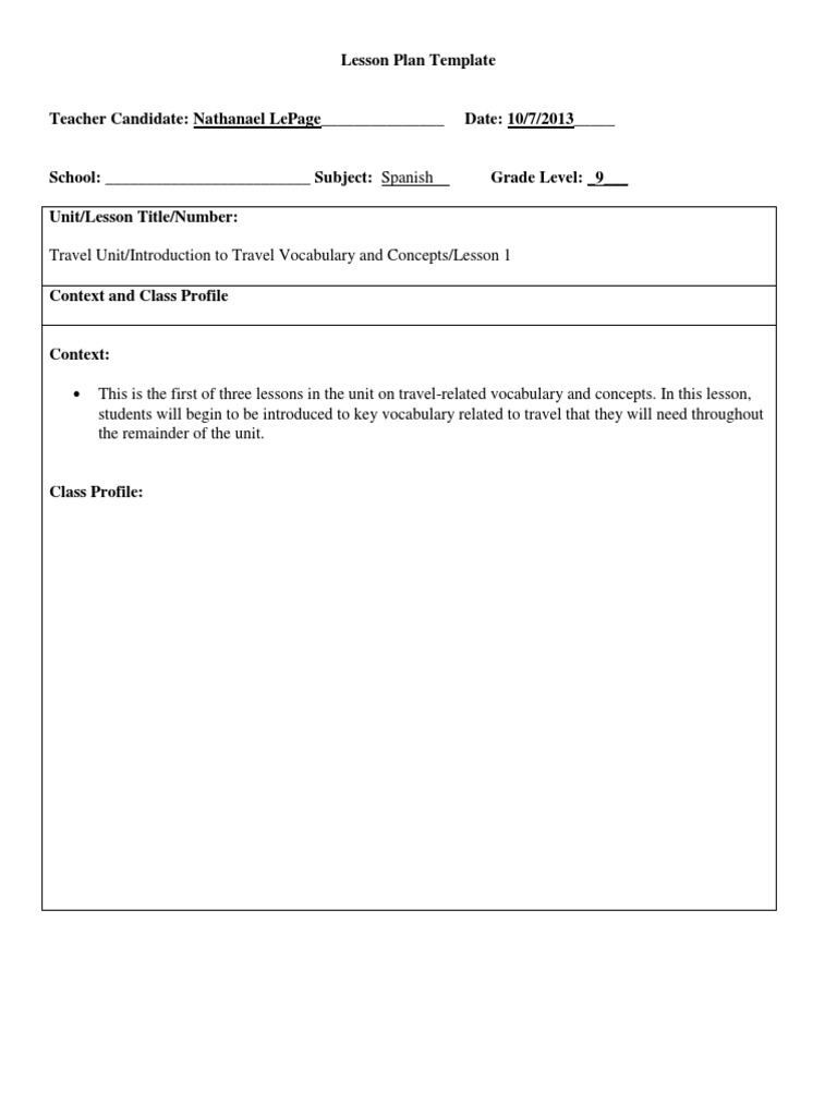 Travel Vocabulary Lesson Plan | PDF | Educational Assessment | Reading ...