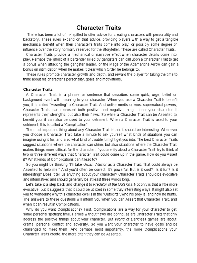 Wod Character Traits | PDF | Storytelling