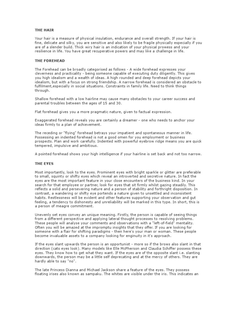 Face Reading Pdf Human Nose Lip