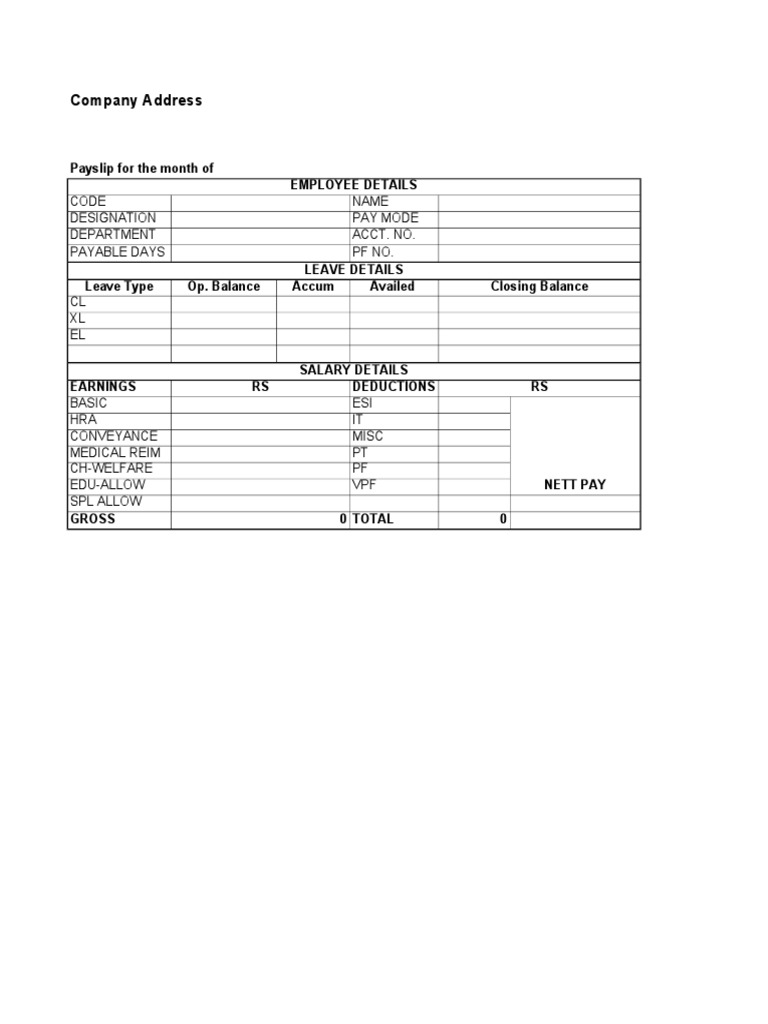 Salary Slip Format 813 PDF