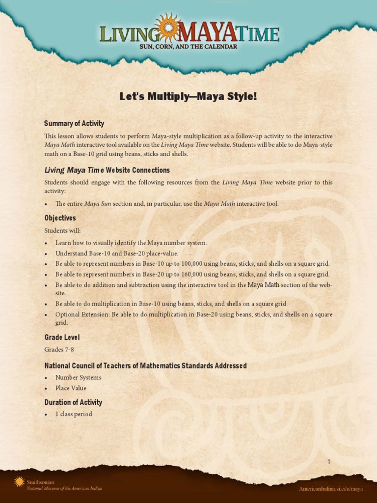 Maya Multiplication Lesson Plan | PDF | Multiplication | Mathematical ...